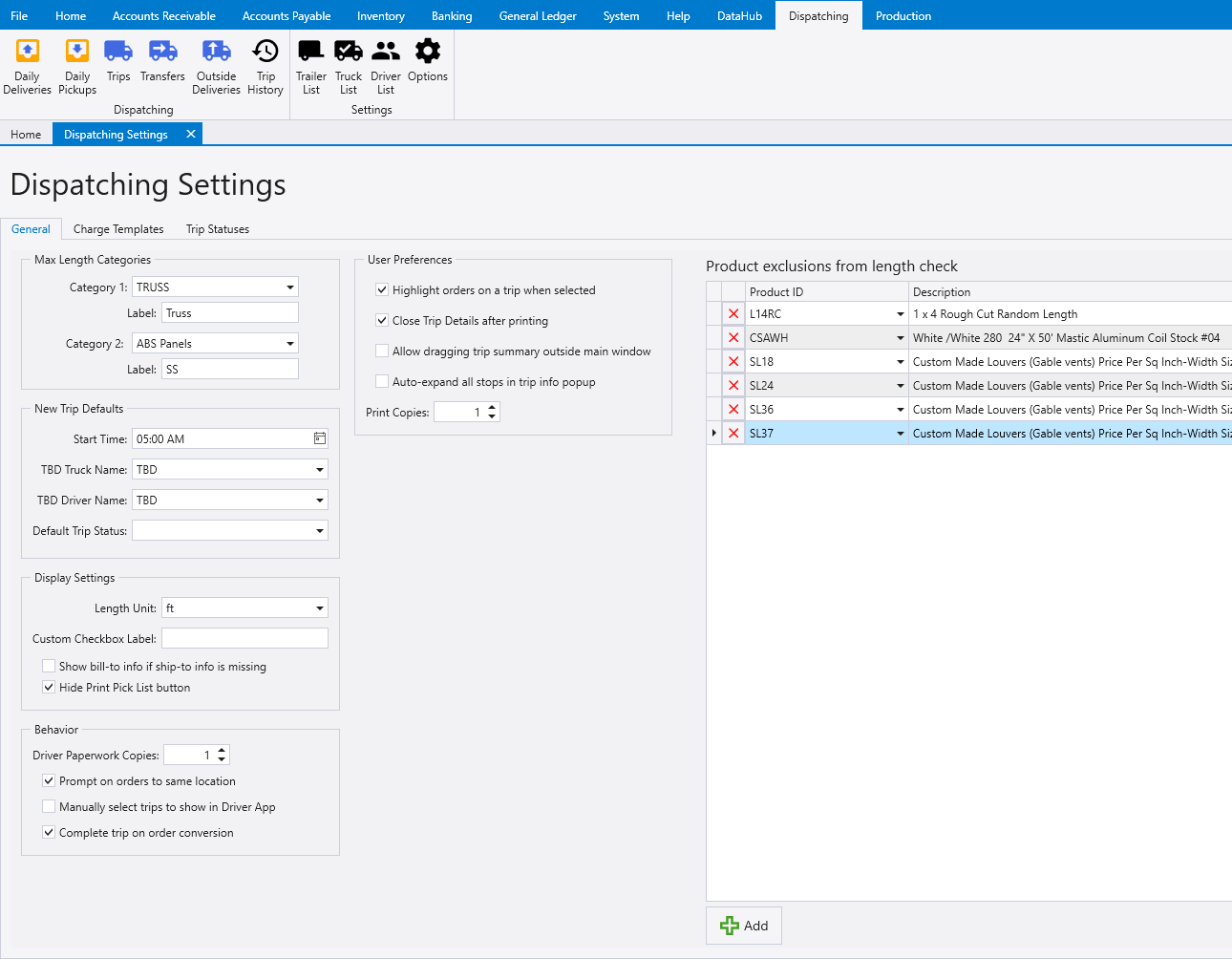 Dispatching Settings – Paradigm ERP by Paragon – Documentation